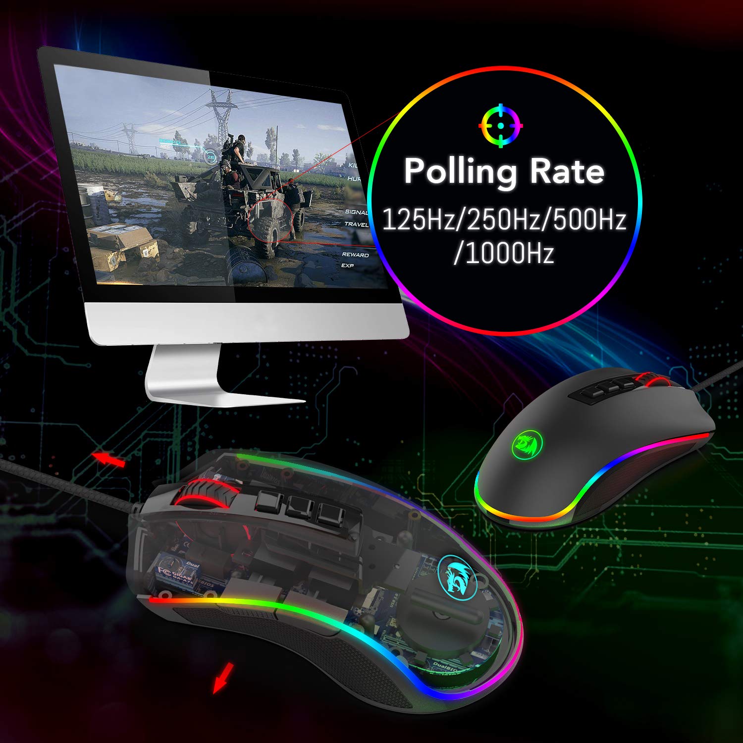 Redragon M711-FPS Cobra FPS Optical Switch (LK) Gaming Mouse, Wired RGB Gamer Mouse w/ 50 Million Click Lifespan, Onboard 16,000 DPI (32,000 via Software) and 7 Programmable Macro Buttons