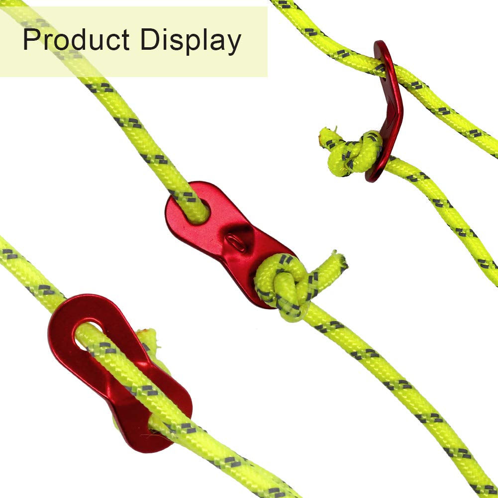 Reflective Nylon Cord, Tent Guyline Rope with Ultra-Light Aluminum Alloy Ceiling Rope Adjuster Fits Camping Hiking Backpacking,4 Pack 4MM 13 FT