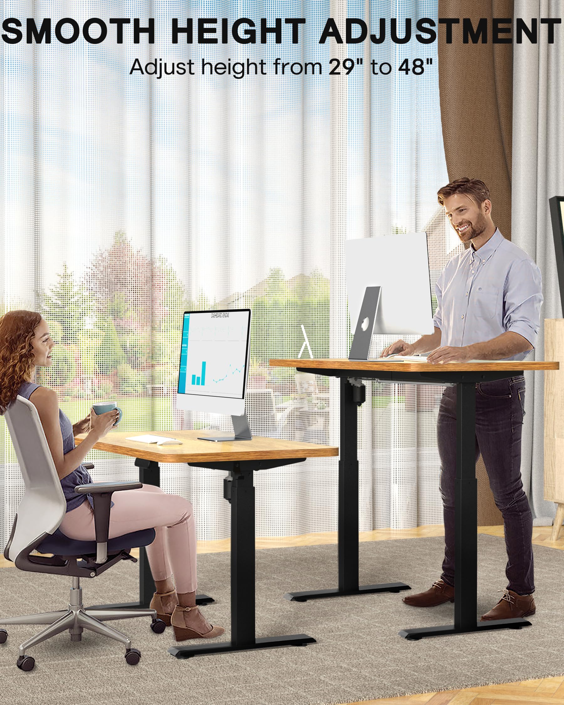 Ursetup Electric Standing Desk Frame with Compact Controller, Height Adjustable Rising Table Legs, Sit Stand up Desk Frame with Sturdy Dual Beam, Ergonomic Standing Desk Base for Home & Office Table