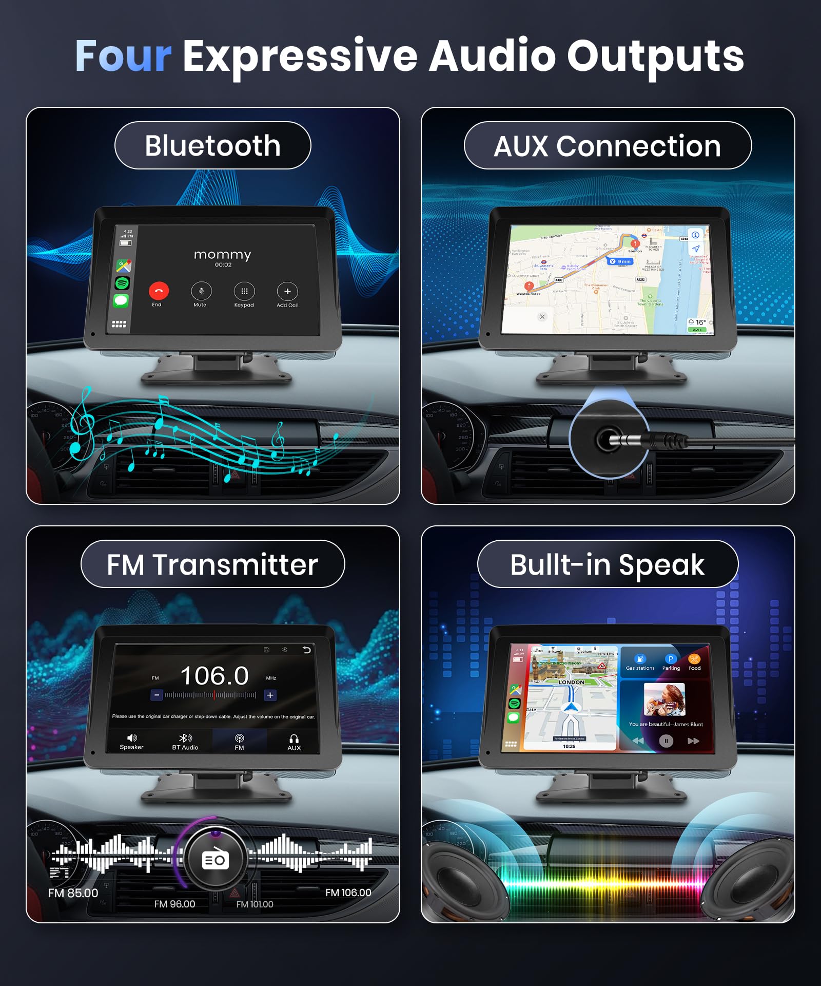 Podofo Portable Car Stereo Wireless Apple Carplay Android Auto,7 Inch Touch Screen Car Radio with Bluetooth Hands-Free/Mirror Link/Maps Navigation/Voice Control/TF Card/AUX,for Cars, Trucks, SUVs