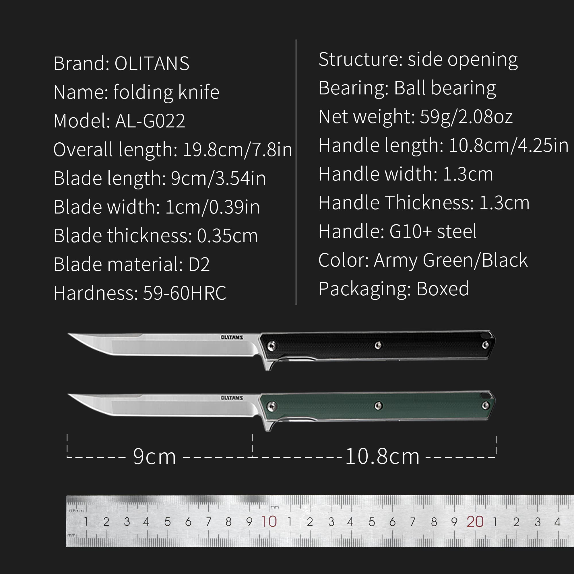 OLITANS G022 Folding Pocket Knife, EDC Flipper Knife, 3.5inche Satin Blade, Ball Bearing, Liner Lock, G10 Handle, Deep Carry Pocket Clip 2.08oz (Army green)