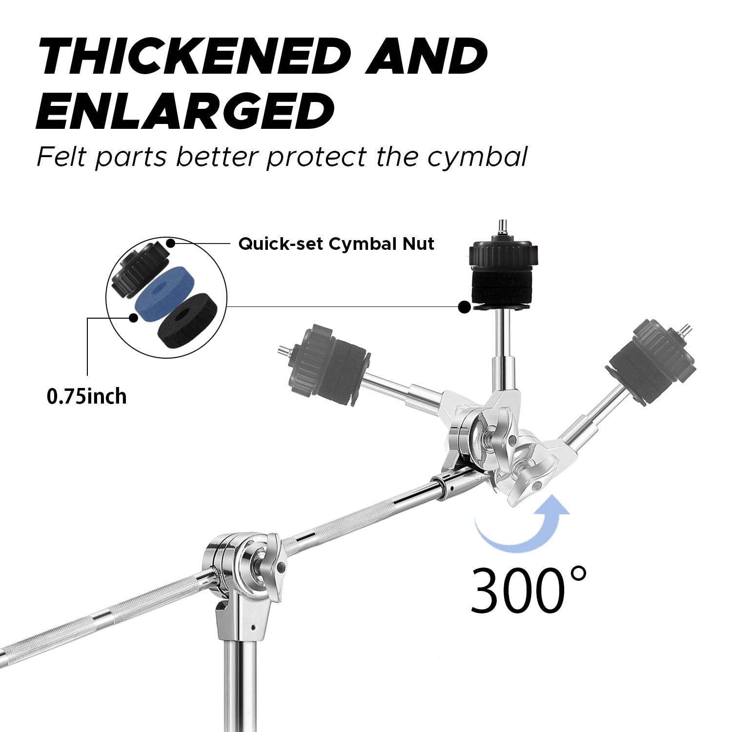 Starfavor Boom Cymbal Stand Single Braced with Non-Slip Rubber Feet and Memory Lock Limiter, Adjustable Height 22"-49" (ST 700)