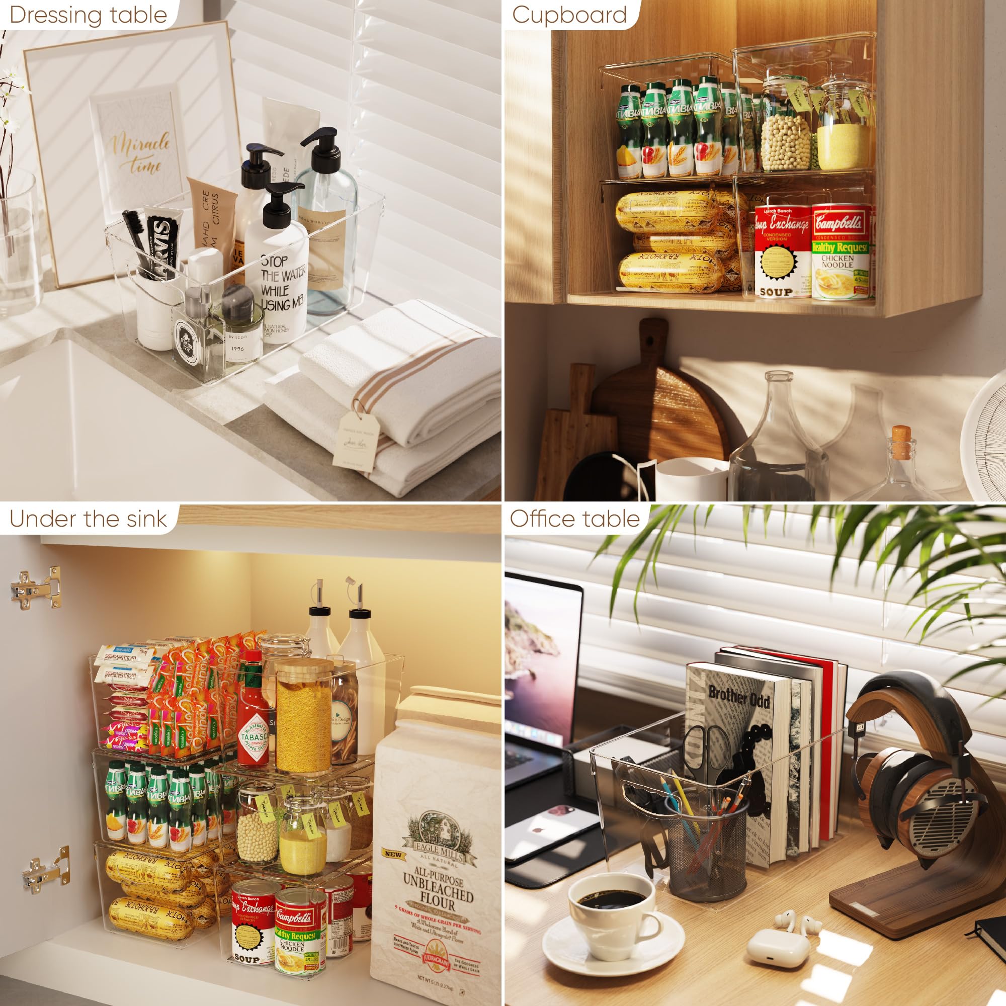 Refrigerator Organizer Bins-10 Pack Fridge Organizers and Storage Clear with Lids Stackable Storage Bins Plastic Clear Containers for Organizing for Kitchen Cabinet Pantry Bins