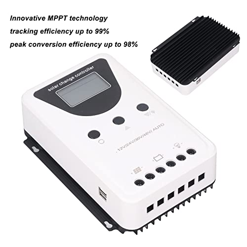 Solar Charge Controller, 12V/24V/36V/48V Solar Panel Regulator, Solar Panel Regulator with Adjustable LCD Display, MPPT Technology, 4 Stage Safe Charging (100A)