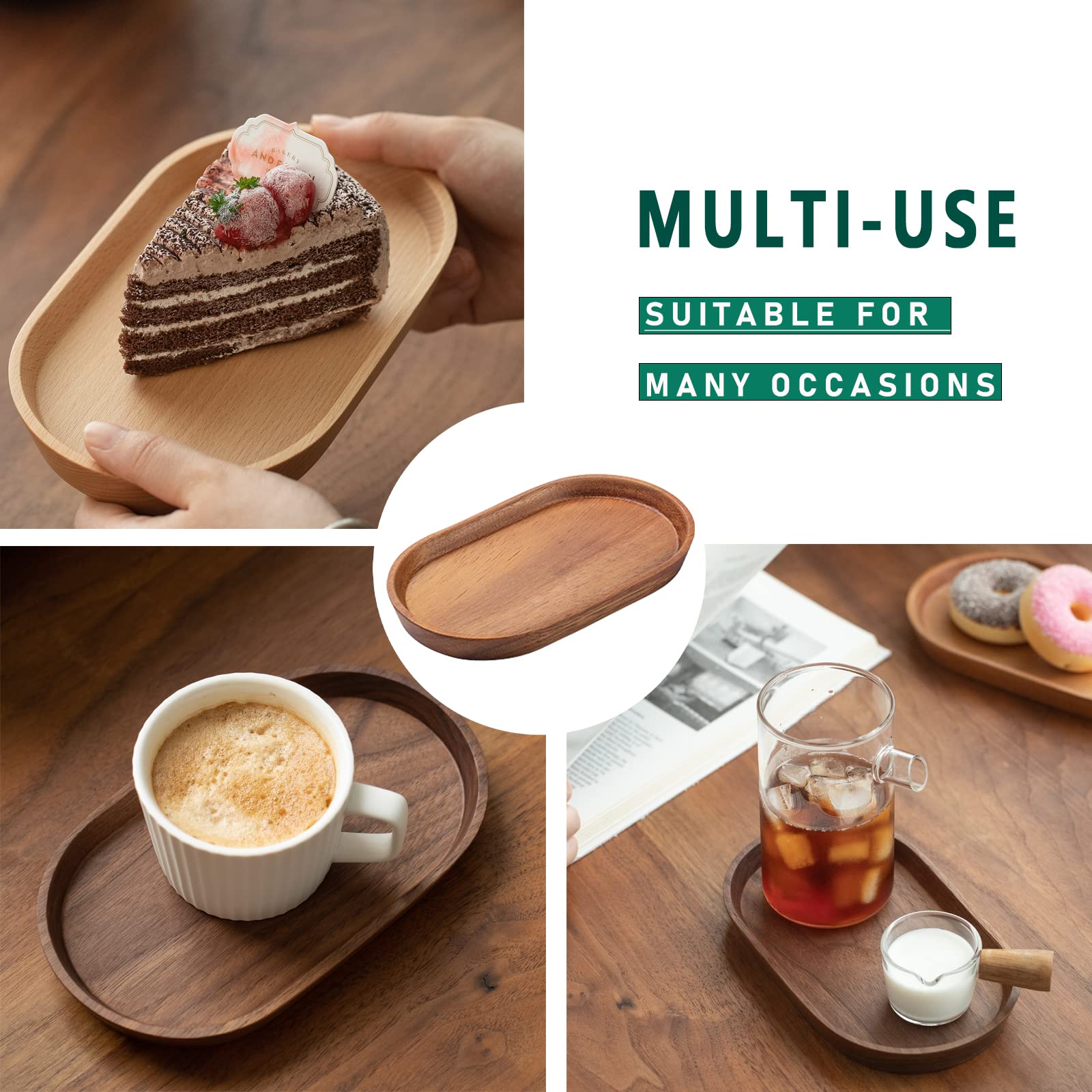 Vandroop Mini Serving Trays for Parties, Small Tray for Tea&Coffee, Oval Wooden Plates for Serving Food, Decorative Tray for Appetizer&Vegetables, Tray for Bathroom 7.8"×4.6" (Acacia, Set of 2)