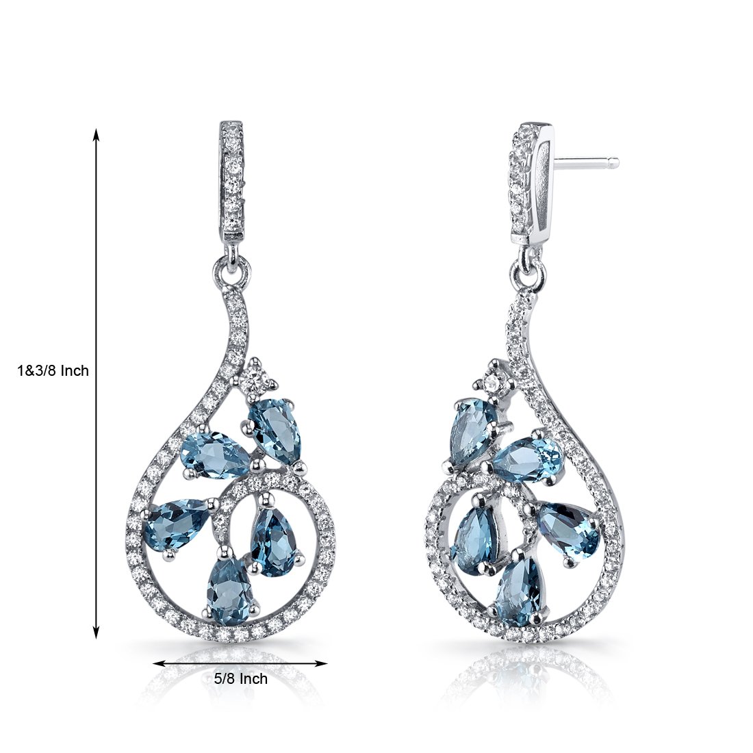 Peora London Blue Topaz Dewdrop Dangle Earrings for Women 925 Sterling Silver, Natural Gemstone Birthstone, 2.50 Carats total Pear Shape 5x3mm, Friction Backs