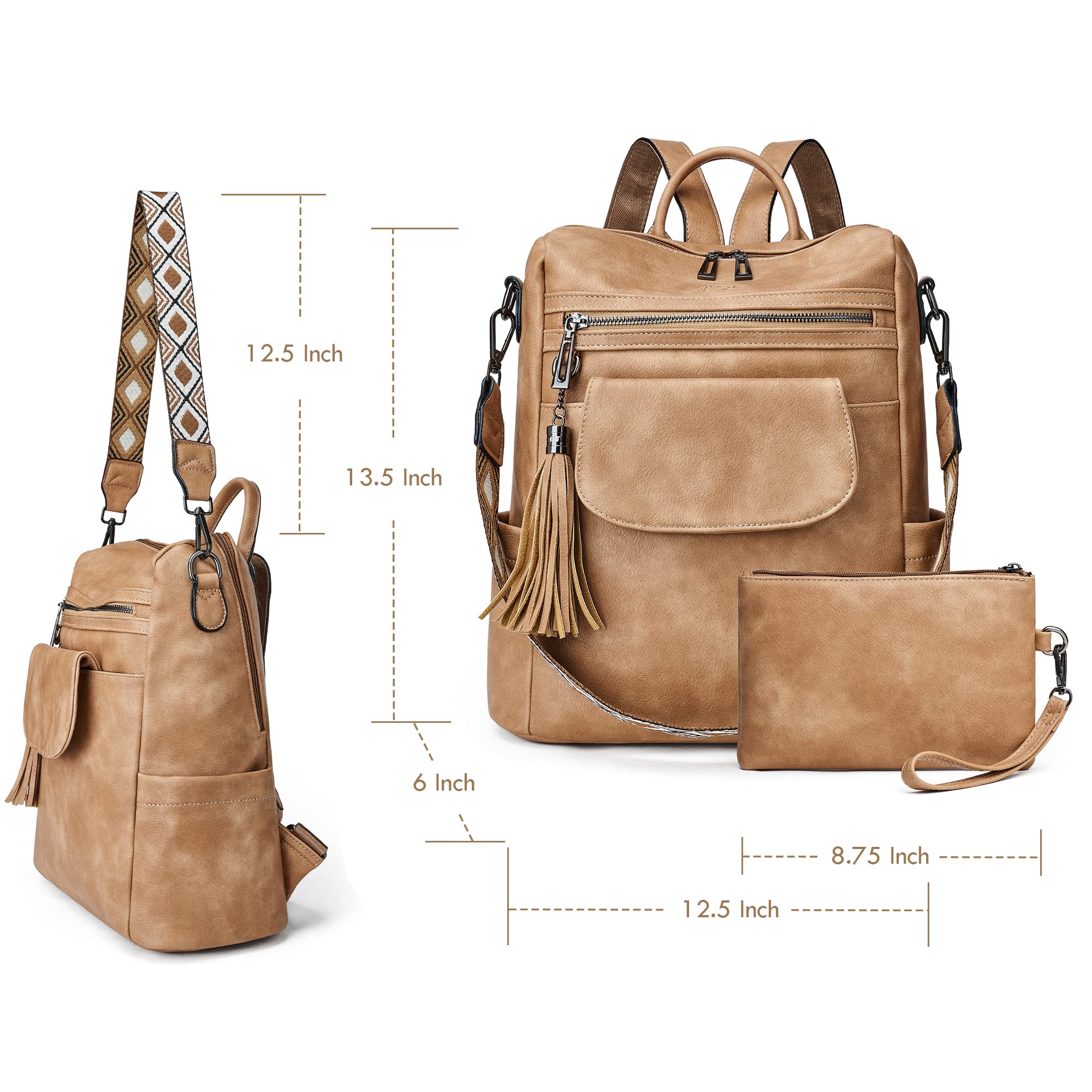OPAGE Leather Backpack Purse for Women Fashion Designer Ladies Shoulder Bags Travel Backpack With Wristlet