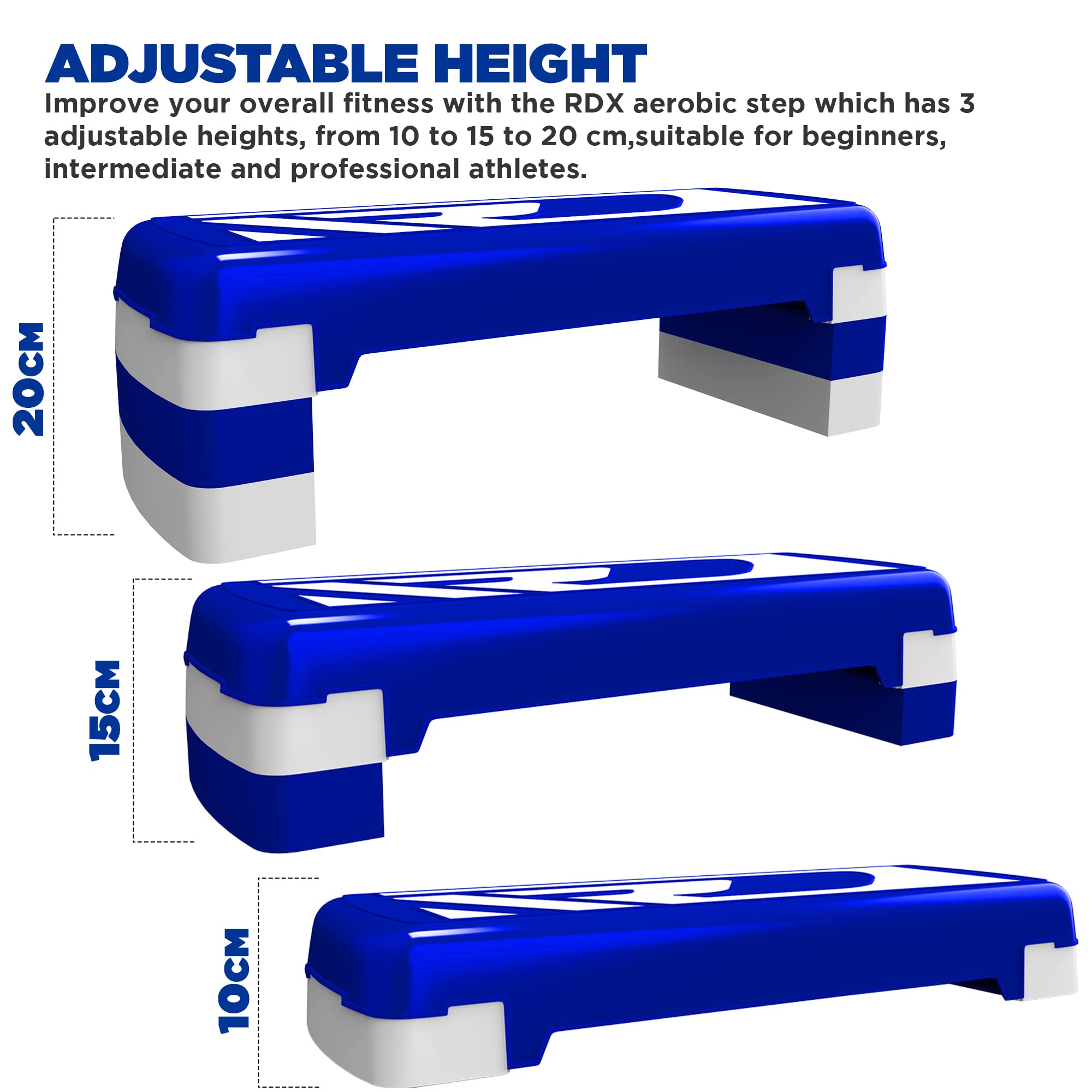 RDX Aerobic Step with 3 Adjustable Height Level Exercise, 4″ 6″ 8″ Steps Riser Platform, Anti-Slip Stepper Board Block Yoga Sport Home Gym Fitness Workout Routine Training, 31″ x 12″