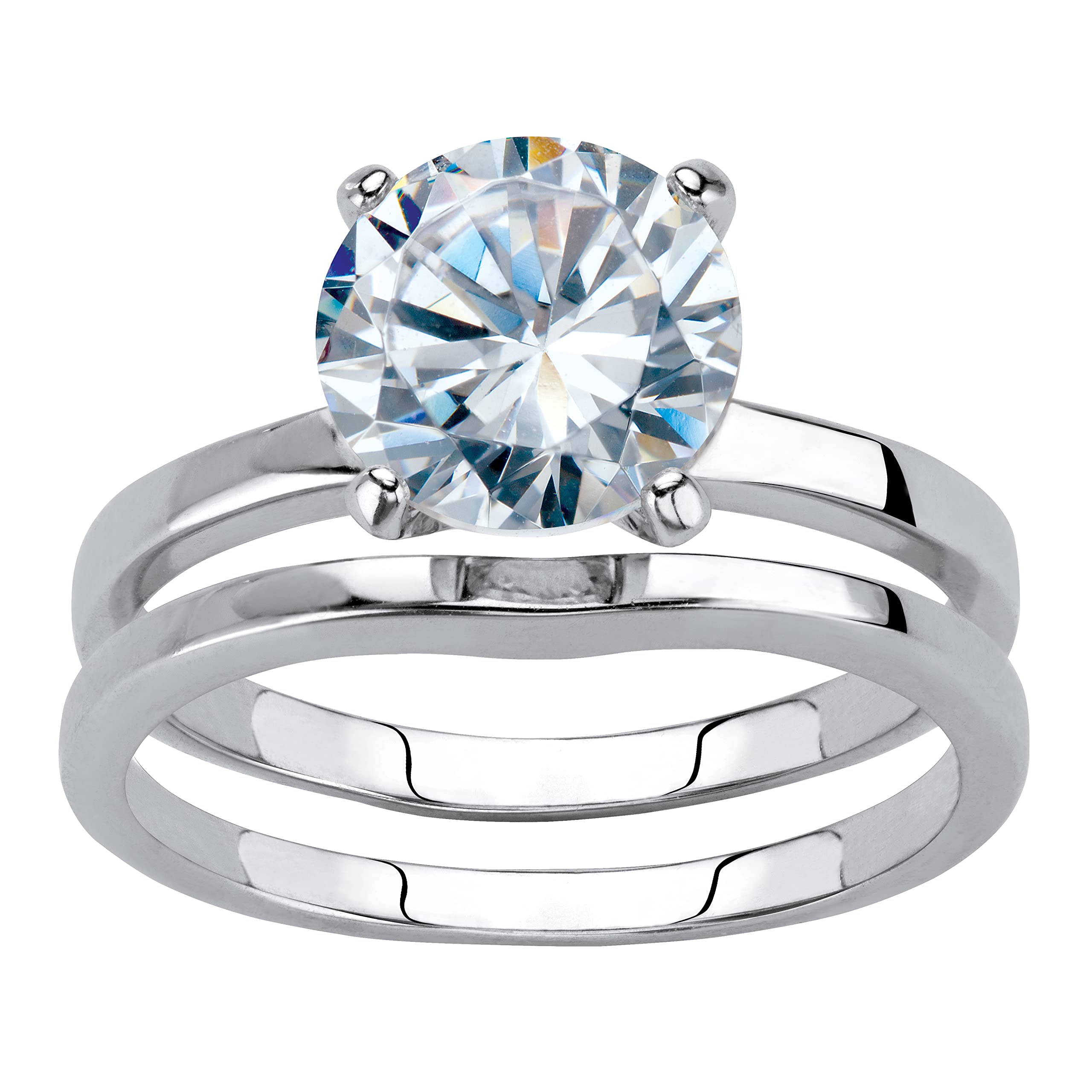 PalmBeach Jewelry 14K Yellow Gold-Plated Silver or Platinum-Plated Silver or Gold-Plated Round Cubic Zirconia 2-Piece Solitaire Bridal Ring Set Size 7