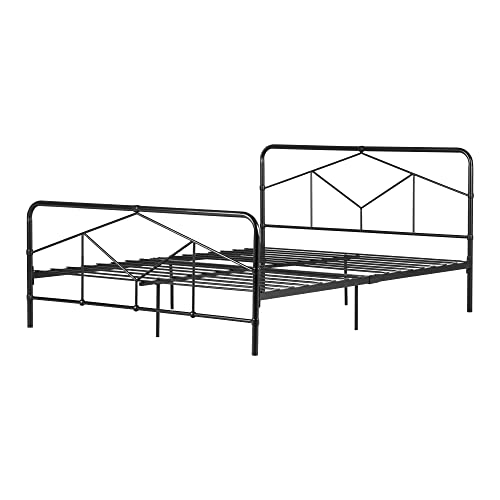 South Shore Sazena Geometric Metal Platform Bed -Full-Matte Black
