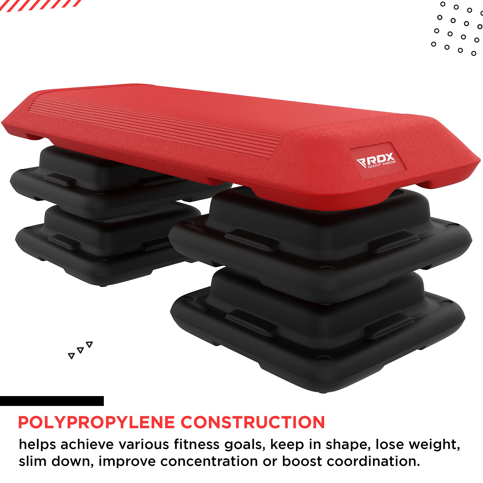 RDX Aerobic Step with 3 Adjustable Height Level Exercise 4″, 6″ and 8″ Steps Riser Platform, Rhythmic Anti-Slip Stepper Board Yoga Sport Home Gym Equipment Fitness Training Workout 43″ x17″