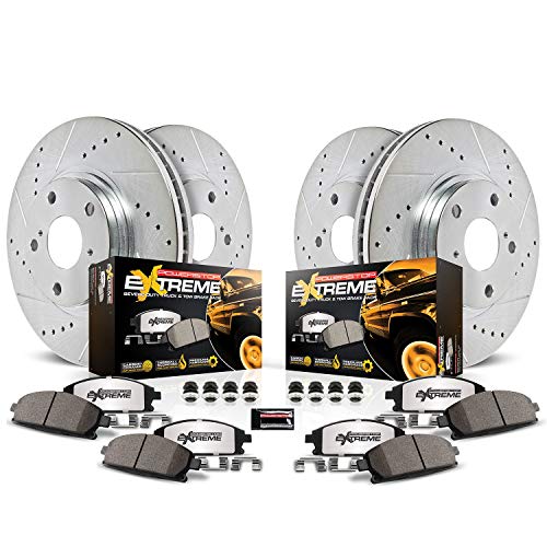 Power Stop K2164-36 Front and Rear Truck & Tow Drilled Slotted Rotors with Carbon-Fiber Ceramic Brake Pads Brake Kit For 2007-2009 Aspen Durango | 2006-2018 Ram 1500 | 2019-2022 Ram 1500 Classic