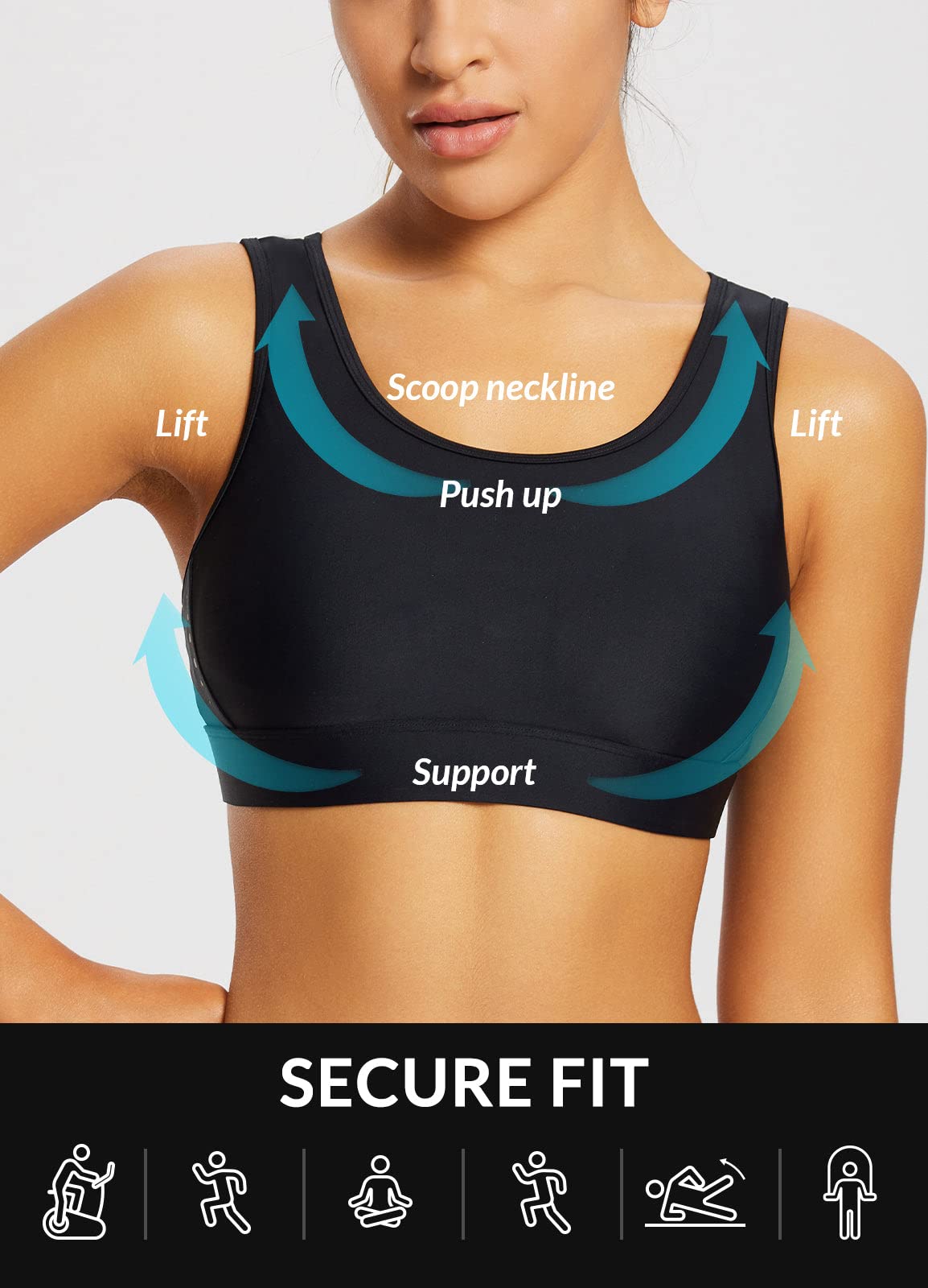 Sports Bras for Women High Support High Neck Removable Pads Workout Tops Black 38(L)