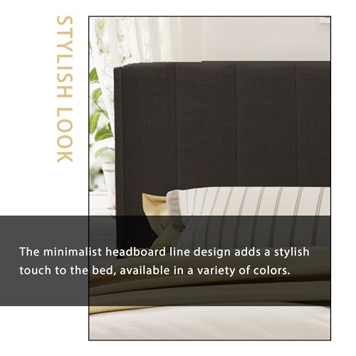RYR Modern Upholstered Platform Bed Frame King Size with Wingback Headboard,Heavy Duty Metal Mattress Foundation with Wood Slats No Box Spring Needed Easy Assembly, Black Linen
