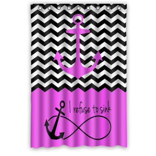 Popular Pink Chevron Zigzag Infinity Anchor I refuse to Sink Bathroom Shower Curtain, Shower Rings Included 100% Polyester Waterproof 48" x 72"