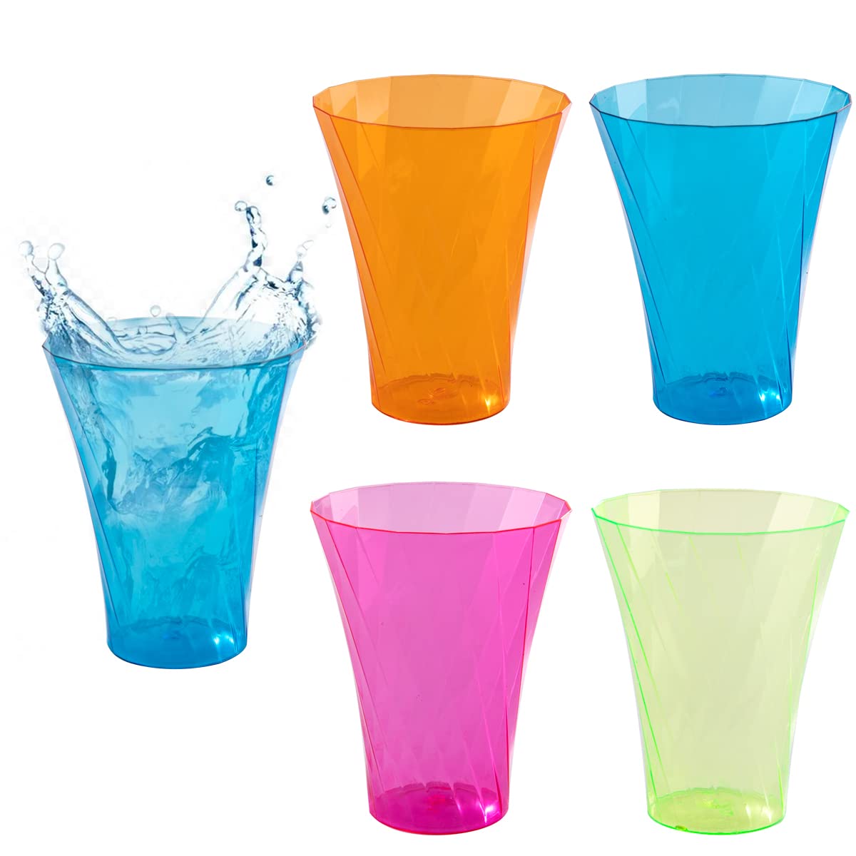 supernal 10oz Neon Plastic Tumbler Cups(Set of 96) Rainbow Plastic Drinking Glasses, Colorful Plastic Cups Perfect for Super Bowl Party Birthday