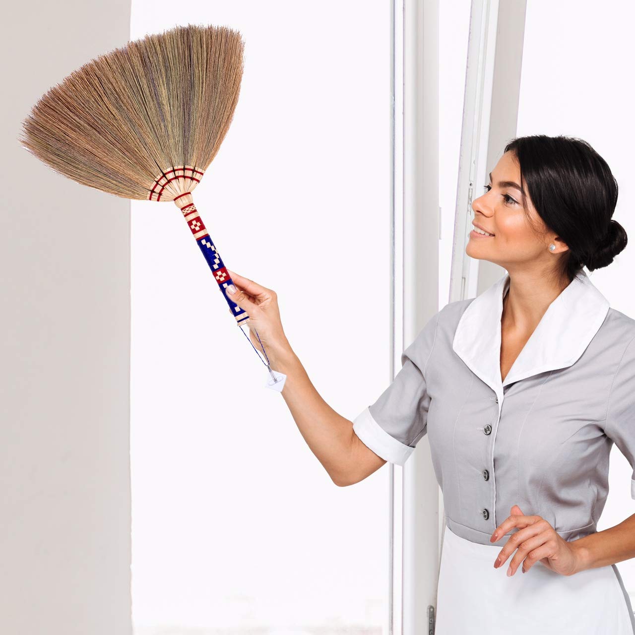 SKENNOVA - 17 inch Tall of Thai Vintage Dusting Brush Broom Asian Grass Broom for dusting Dirt and dust