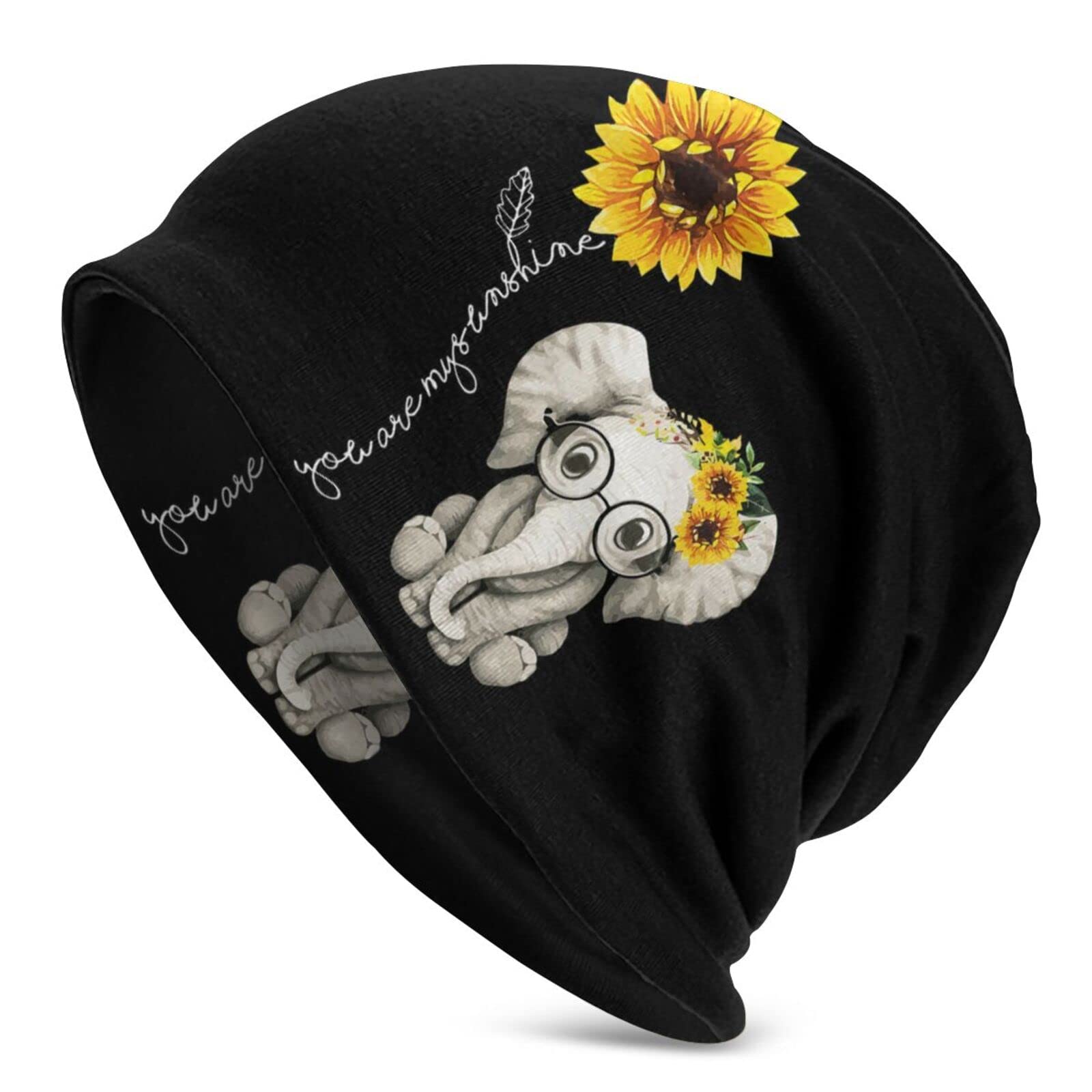Sunflower Elephant Beanie Hat Cap Keep Warmknit Stocking Cap Slouchy Headwear for Men and Women