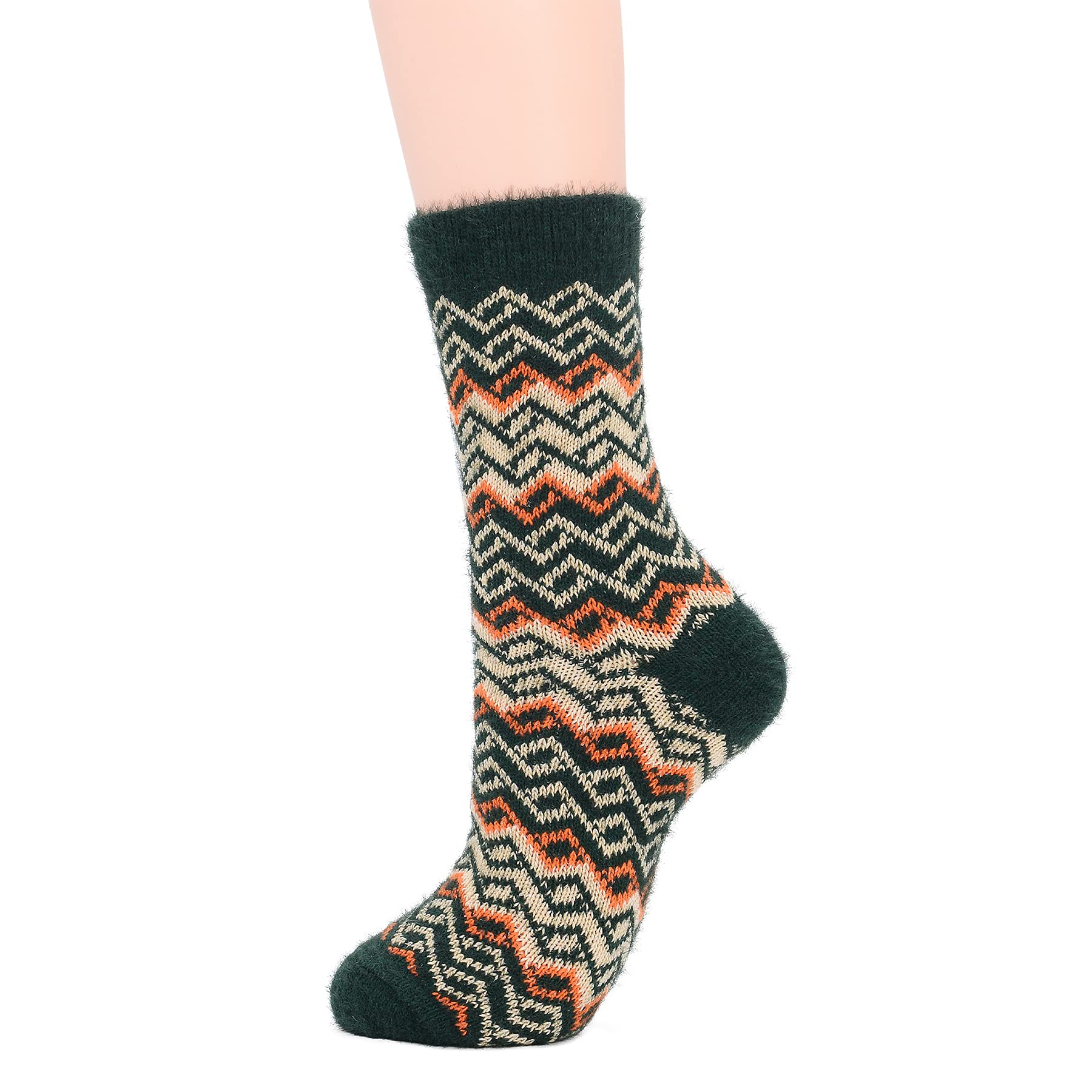 Zando Men's Wool Socks for Men Winter Cozy Warm Thick Socks Knit Pattern Dress Socks for Men Merino Crew Socks for Men Athletic Long Hiking Sock for Men Bright Pattern