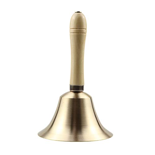 Sopcone Hand Bell Extra Loud Solid Brass Call Bell Handbells with Wooden Handle Multi-Purpose for School, Churchl, Hotel, Christmas and Wedding Service (8cm)