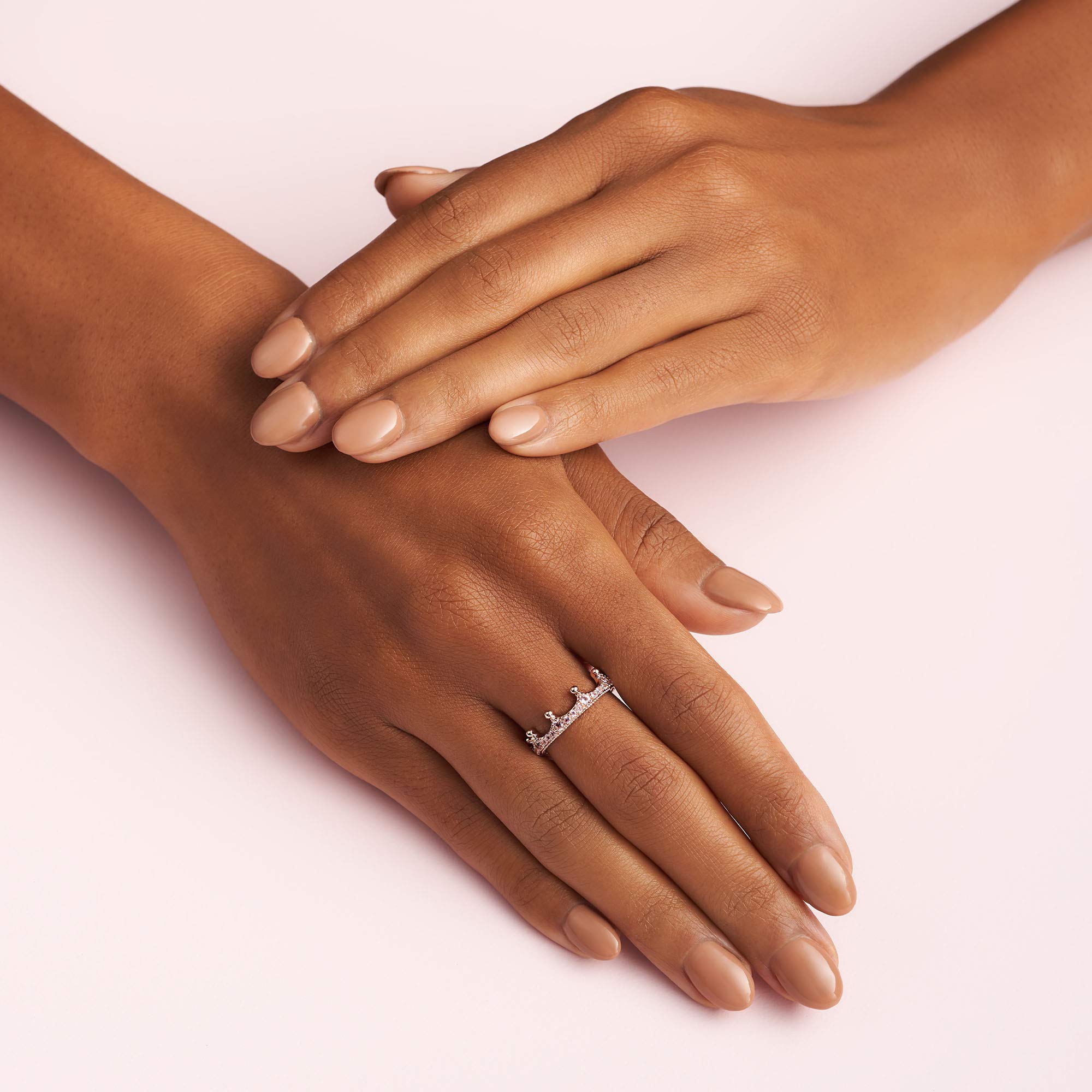 Pandora Enchanted Crown - Pink Sparkling Crown Ring - Rose Gold Ring for Women - Layering or Stackable Ring - Gift for Her - 14k Rose Gold-Plated Rose with Pink Crystals - Size 7
