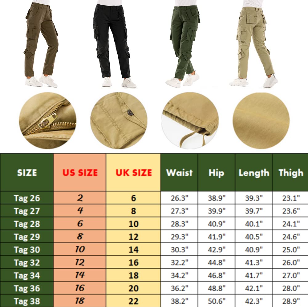 Raroauf Work Cargo Pants Womens Cotton Casual Military Combat Tactical Pants,Rip-Stop Outdoor Hiking Trousers Khaki US 10