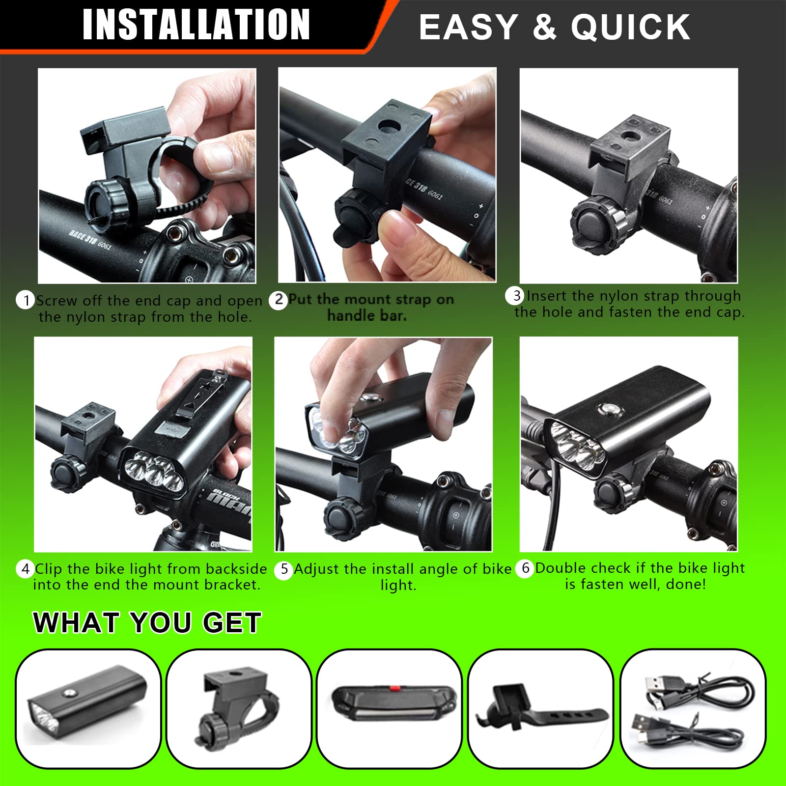 VICTAGEN Bike Lights Front Back Rechargeable: 2023 5LED 8500lm Super Bright 12 Modes 15H Bicycle Lights for Night Riding Cycling Road Mountain