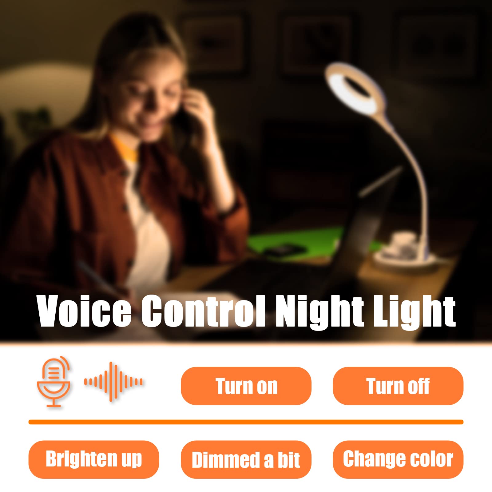 USB Book Light, Desk Lamp, Night Light 3 Color Modes Flexible Adjustable Reading Light and Voice-Activated LED Light, Suitable for Bedroom, Home, Office or Study room