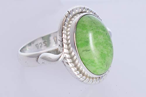 Ravishing Impressions Green Gaspeite Bridal-Wedding Unique Beautiful 925 Sterling Silver Women's Ring