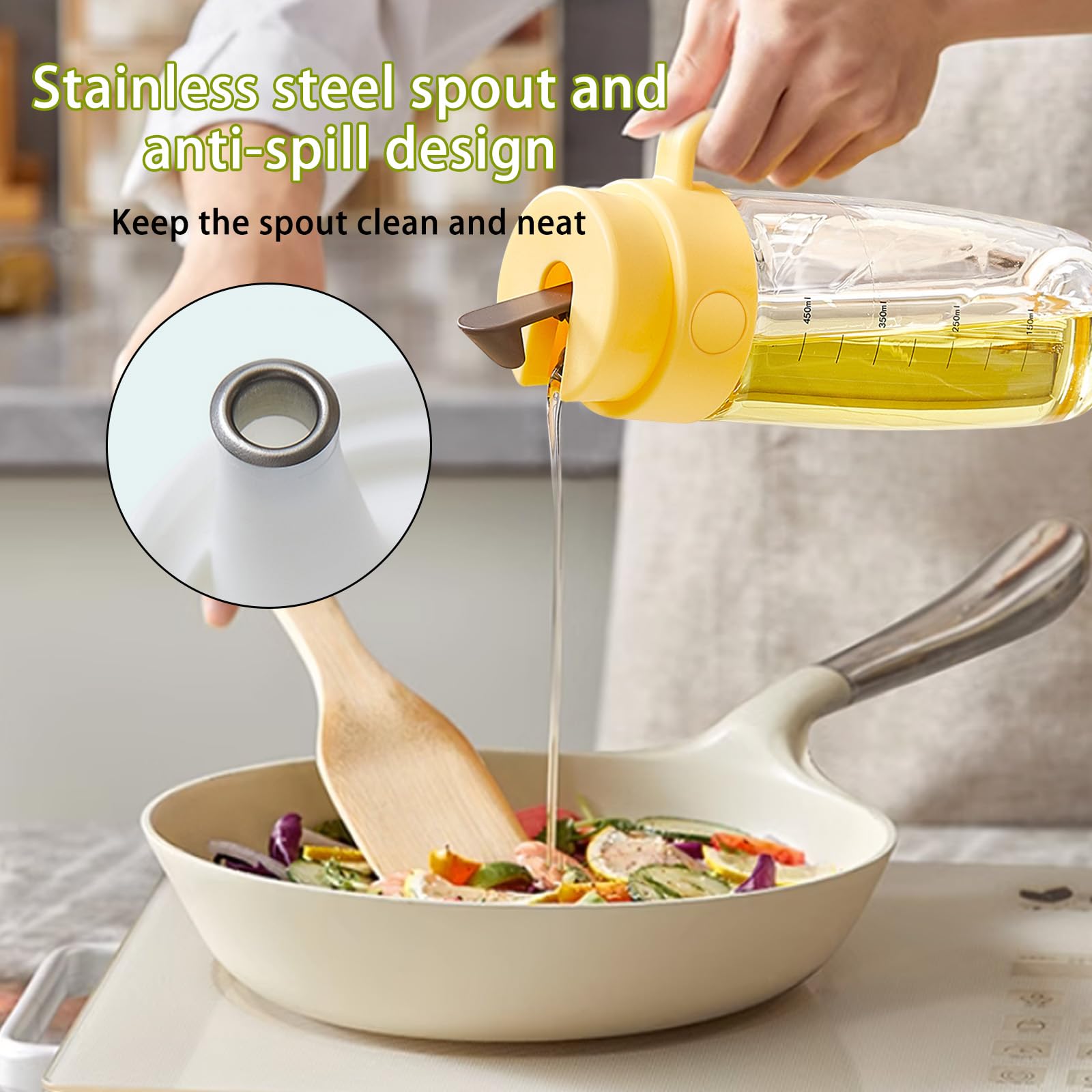 RASIEYA 2 Pack Glass Oil Dispenser Bottle for Kitchen, Auto Flip Oil and Vinegar Dispenser Set