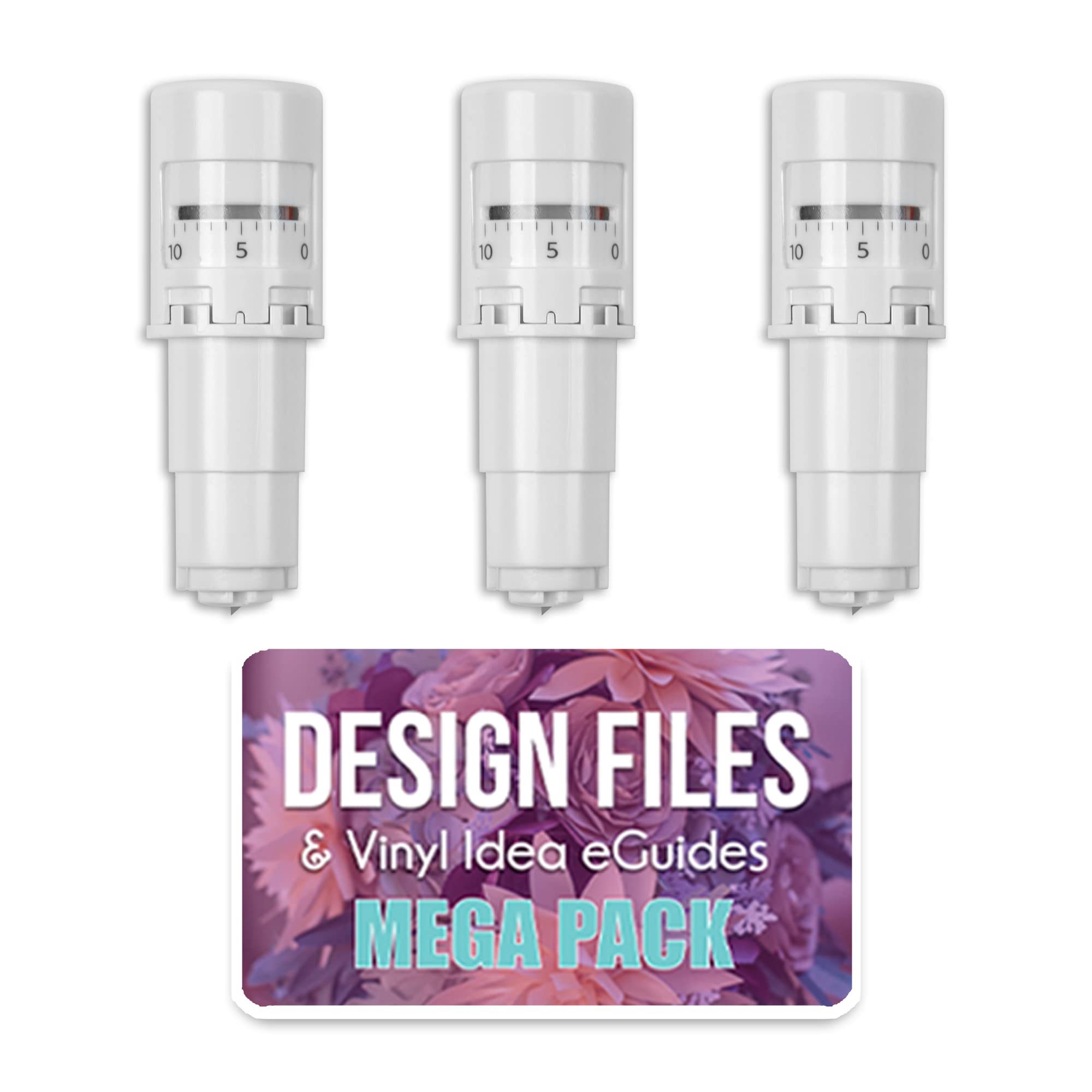 Silhouette Cameo 4, PRO, Plus, & Portrait 2 AutoBlade Replacement 3 Pack Bundle with 200+ Designs