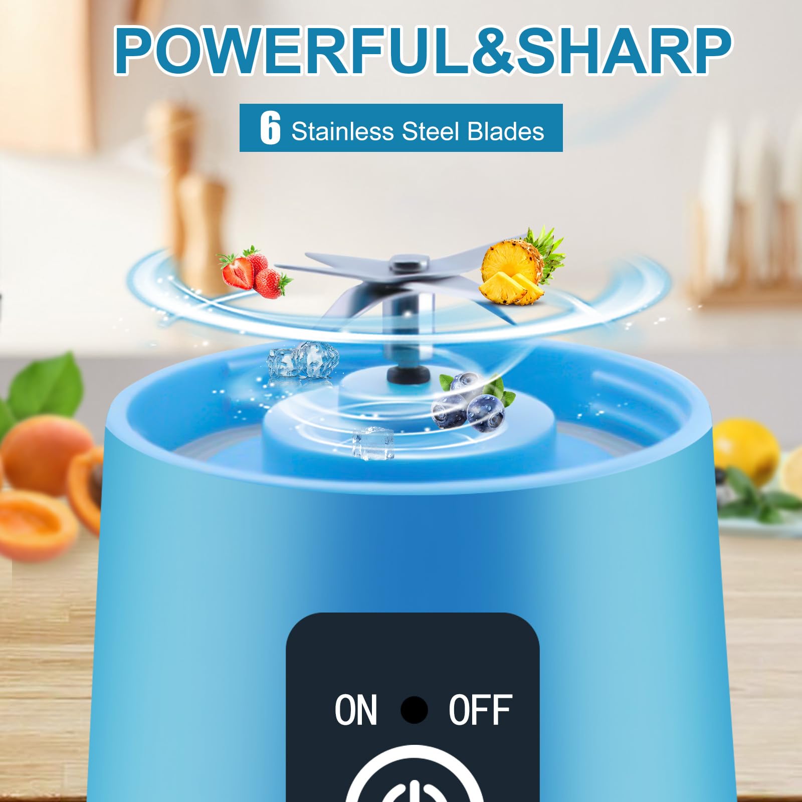 Portable Blender,Personal Blender for Shakes and Smoothies,Personal Size Blenders with USB Rechargeable Mini Fruit Juice Mixer, Mini Juicer Smoothie Blender Bottles Travel 380ML,Blue