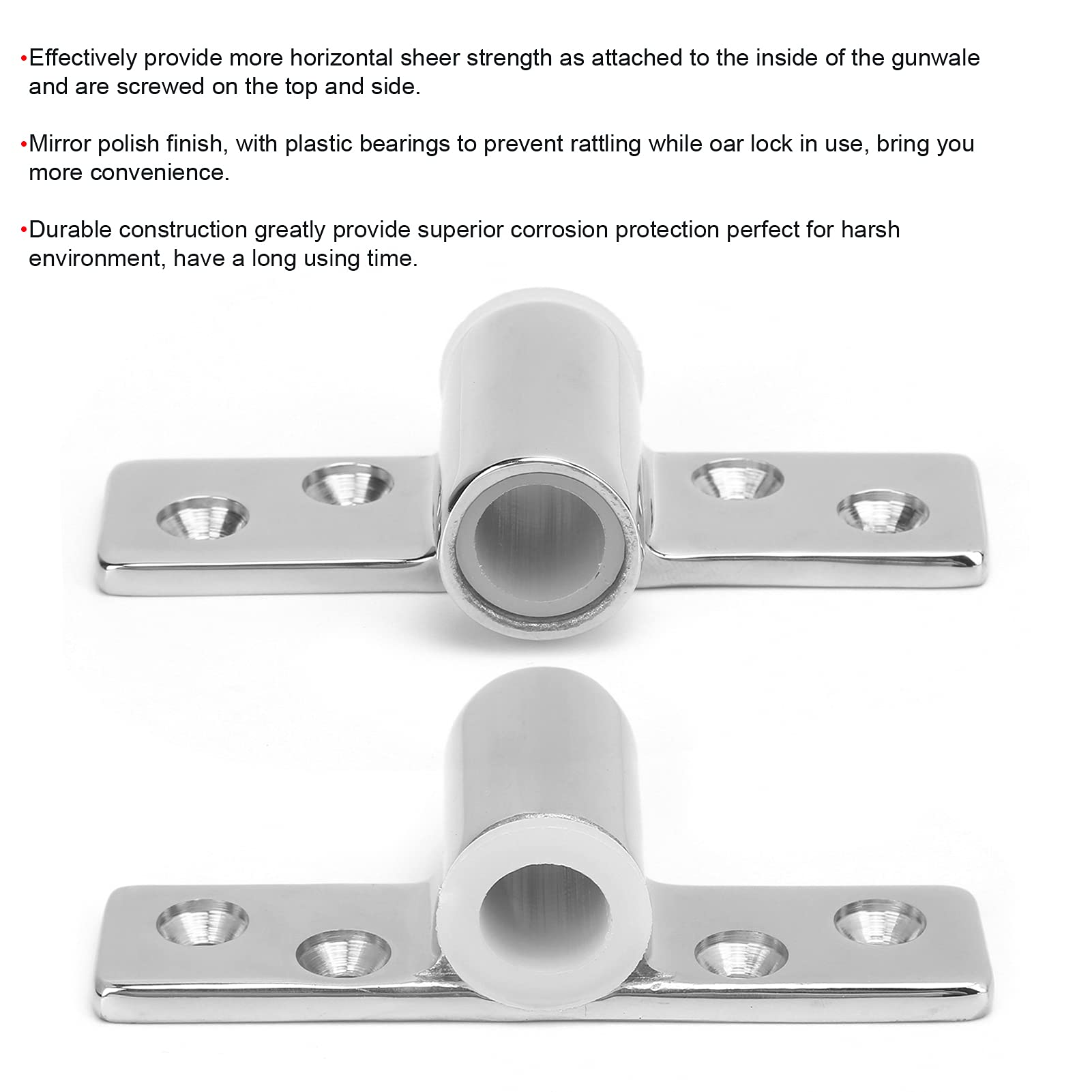 Oarlock Sockets Pair Marine Oarlock Bracket 316 Stainless Steel Side Mounted Mirror Polish Finish for 1/2in Shank Oar Lock Holder Boat Accessories