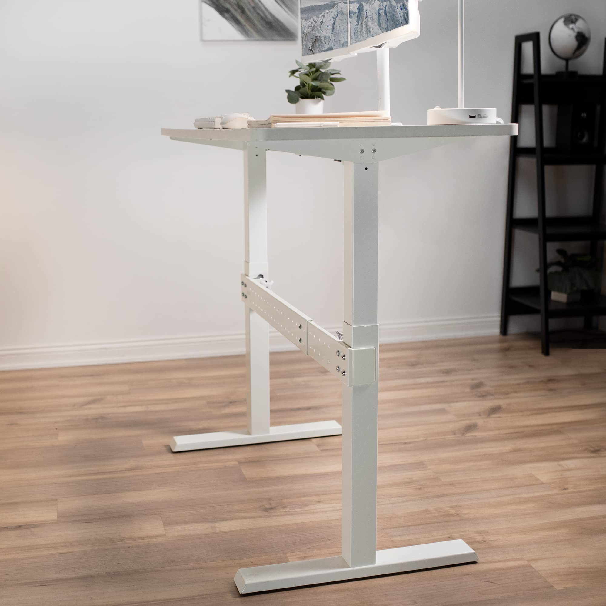 VIVO Universal Steel Clamp-on Desk Stabilizer Bar, 36 to 61.6 inch Bracket Support System for Sit to Stand Desk Frames, White, DESK-STB01W
