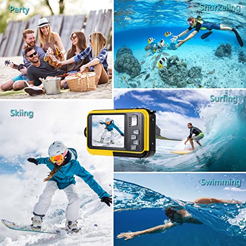 Waterproof Camera, Full HD 2.7K 48MP Digital Camera, Dual Screen Underwater Camera, 10FT Waterproof Camera for Snorkeling