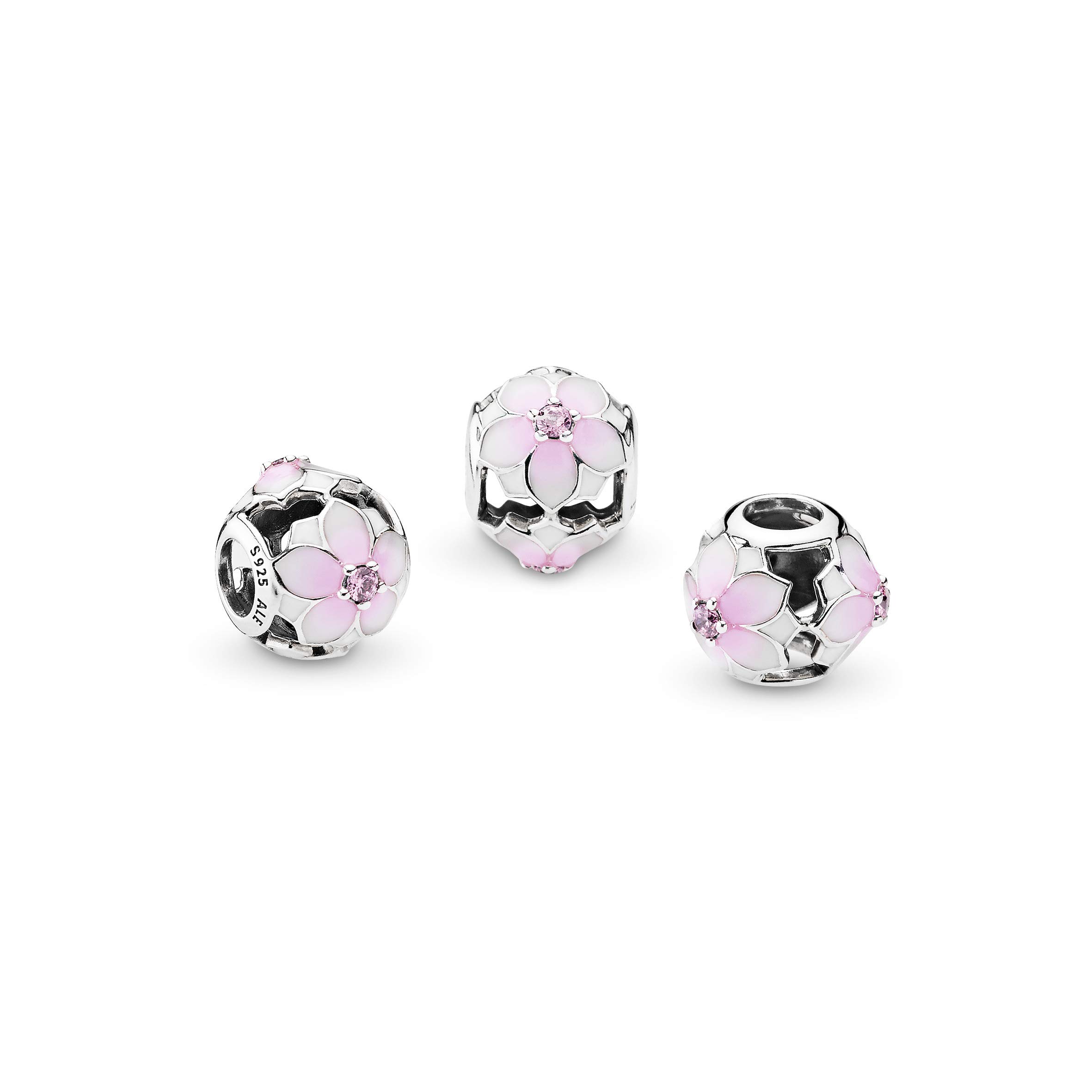 Pandora Jewelry Openwork Pink Magnolia Flower Cubic Zirconia Charm in Sterling Silver