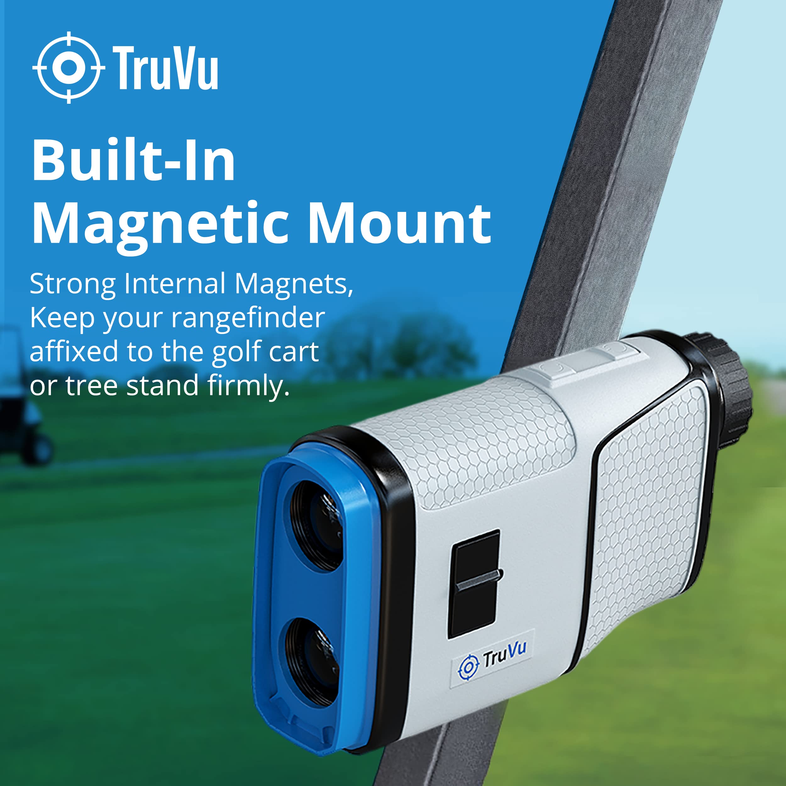 TruVu UltraMax Golf Rangefinder with Slope & Magnetic Strip | Pinseeker Pulse Lock | 1000 Yard Range | Includes Rangefinder Case & Battery | Lifetime Batteries (Blue Lens Cap)