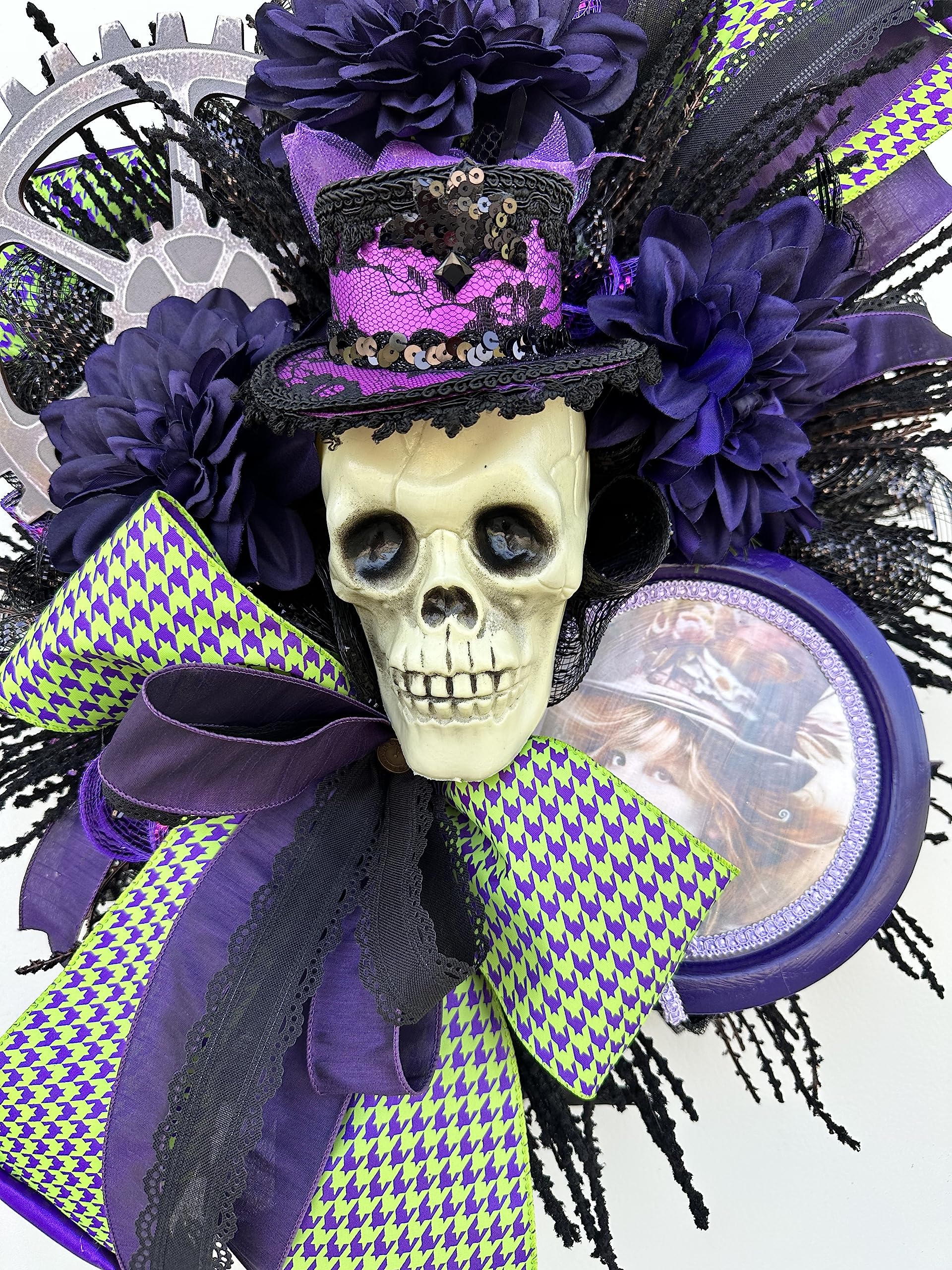 Purple Steampunk Halloween Skeleton Wreath - 26x19in - Spooky and Stylish Décor