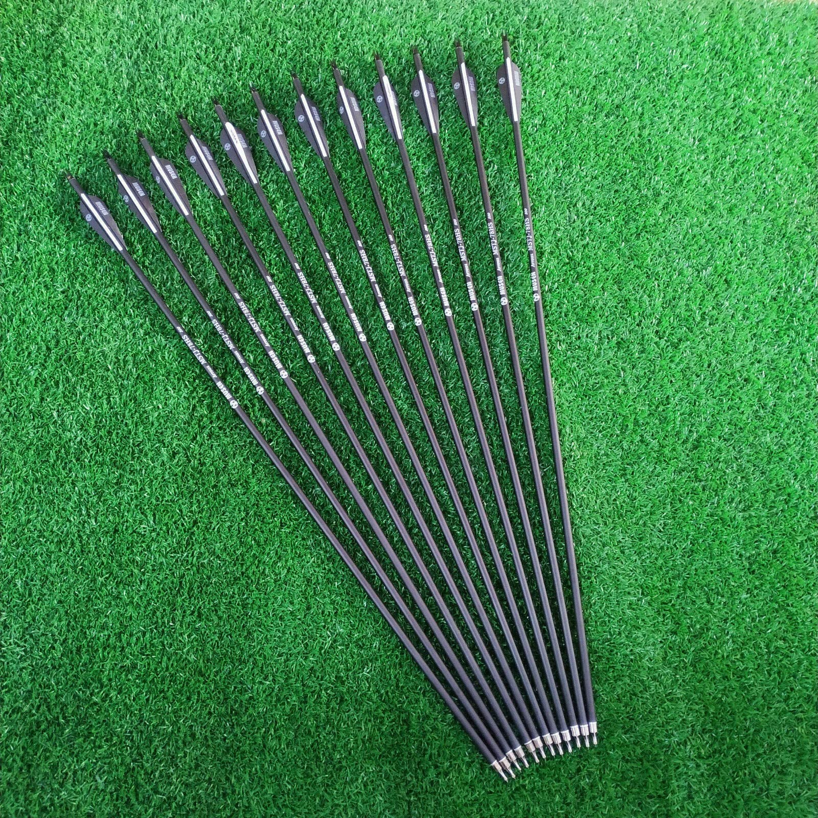 Sososhoot 28" Carbon Arrows 2.95" Feather Spine 500 Hunting Arrows for Compound Bow Recurve Bow