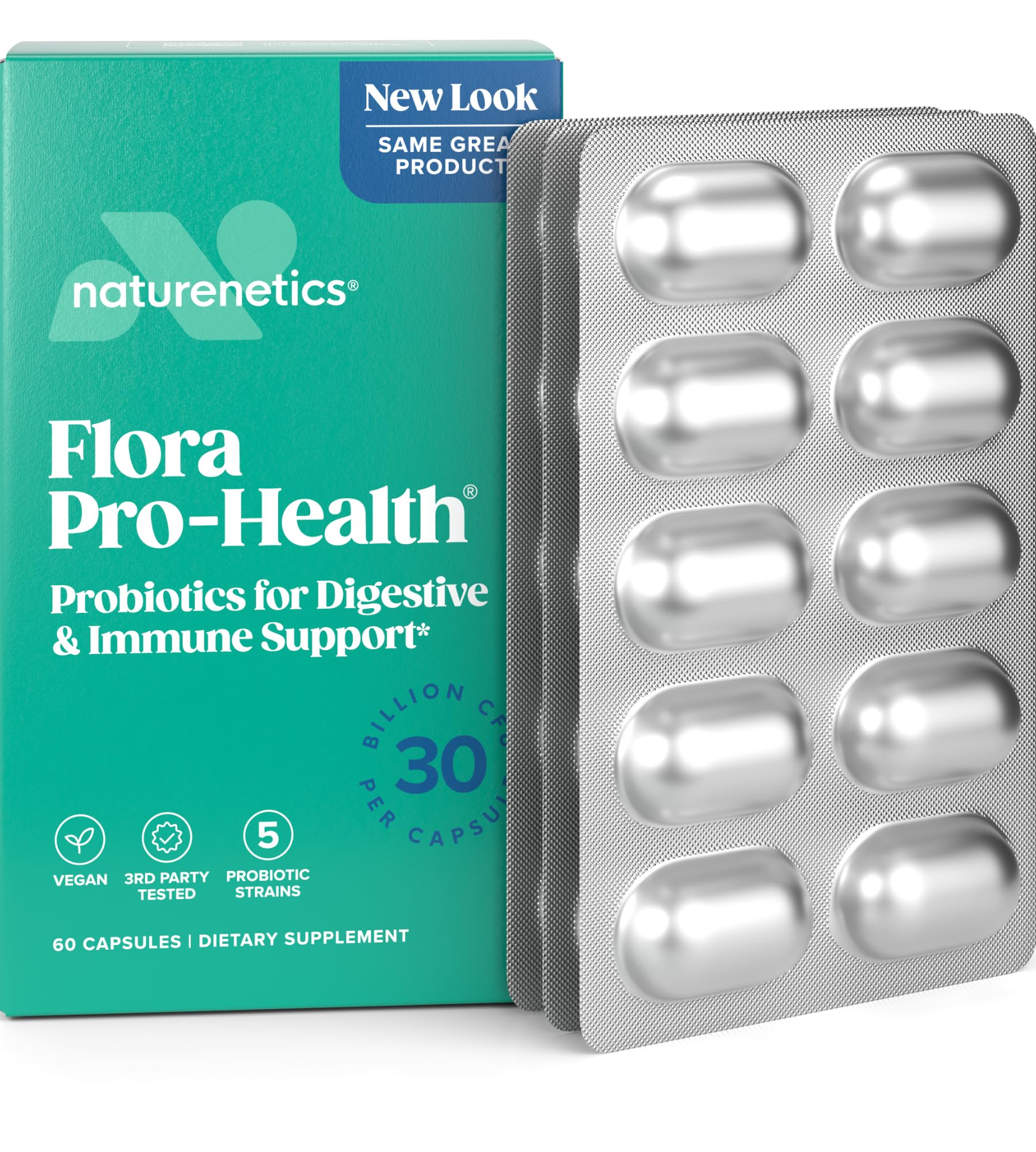 Probiotics 30 Billion CFU Guaranteed | 5 Strains Target Digestive and Immune Health for Women and Men | Individually Foil Wrapped, Shelf Stable | Gluten and Dairy Free | Non-GMO | 60 Vegan Capsules