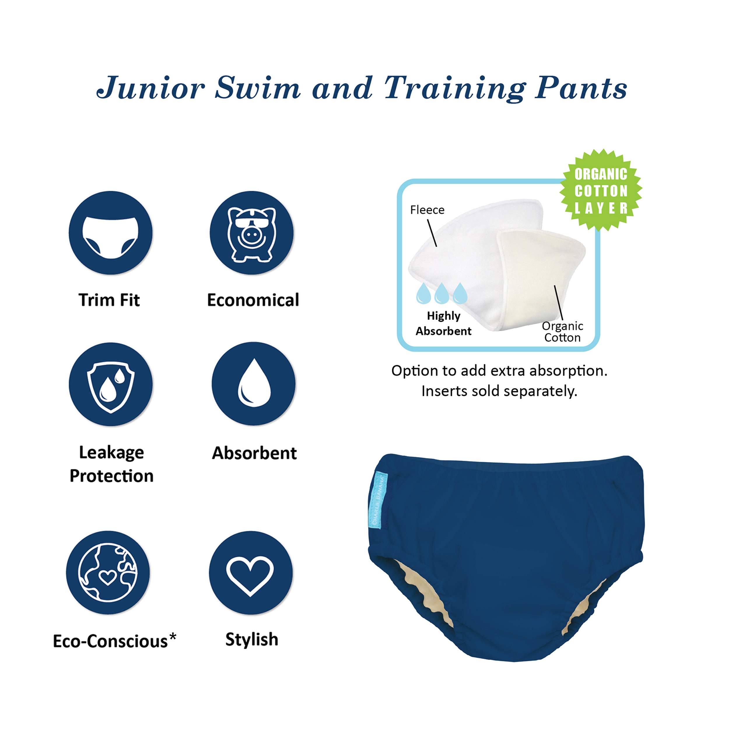 Reusable and Washable Inserts for Junior Training Pants, 3-Pack