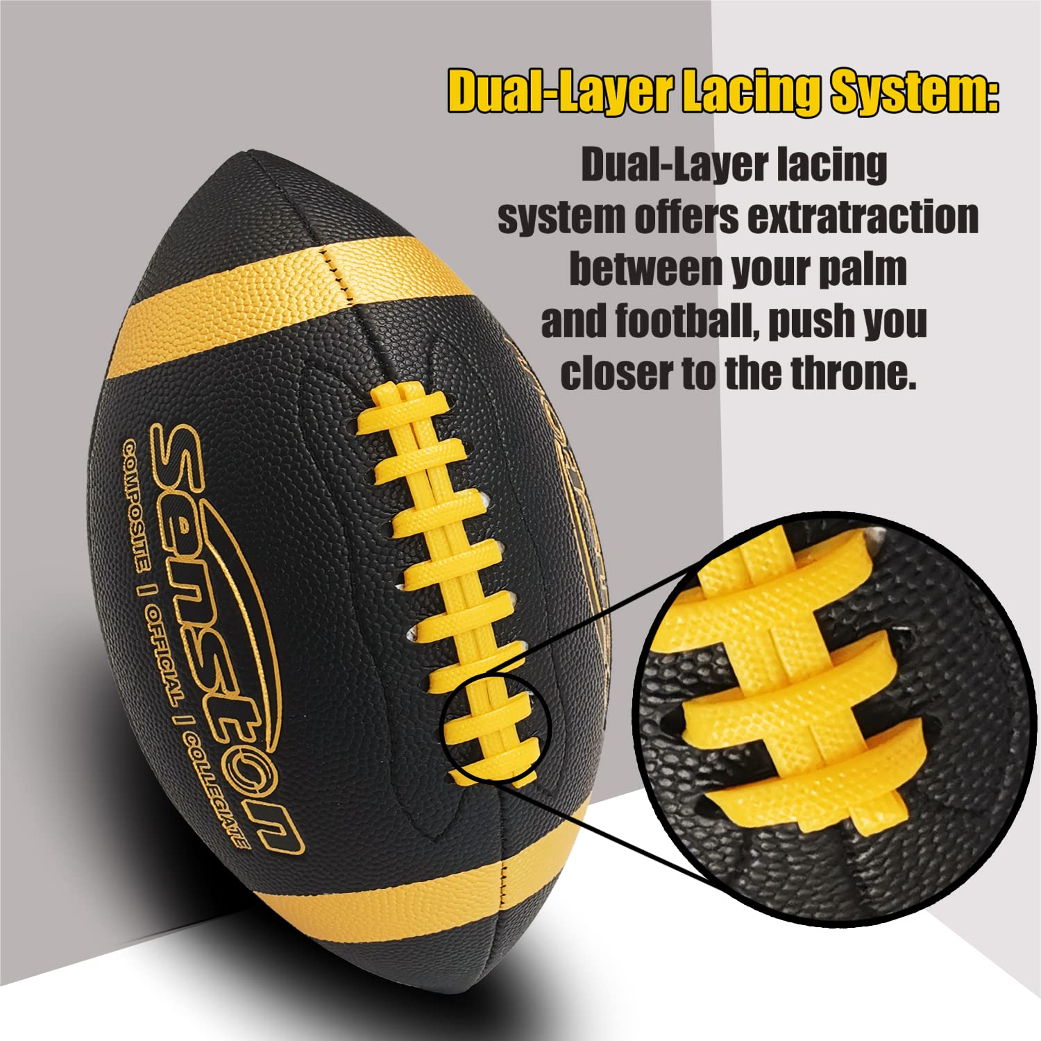 Senston Football Size 6/ Premium Composite Leather Kids/Junior/Youth Football with Pump - Black