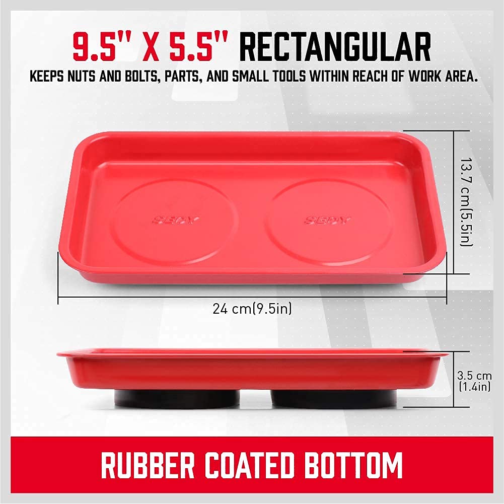 SEDY 4-Piece Large Magnetic Parts Trays Set, Nut & Screw Tools Parts Tray Holder Tool Organizer Set, 9.5" x 5.5" rectangular / 6" diameter round / 3.74" x 2.55" mini