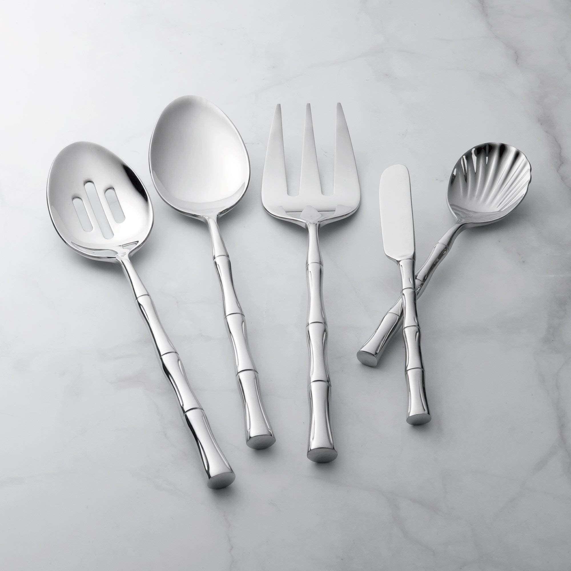 Supreme Housewares 5-Piece Bamboo Shaped Hostess Set, 18/8 Stainless Steel Silverware Serving Set, Mirror Polished, Dishwasher Safe (Bamboo)