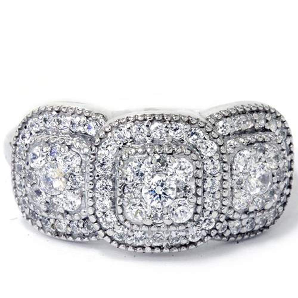 P3 POMPEII3 5/8ct 3-Stone Cushion Halo Vintage Diamond Engagement Ring 14K White Gold - Size 6.5