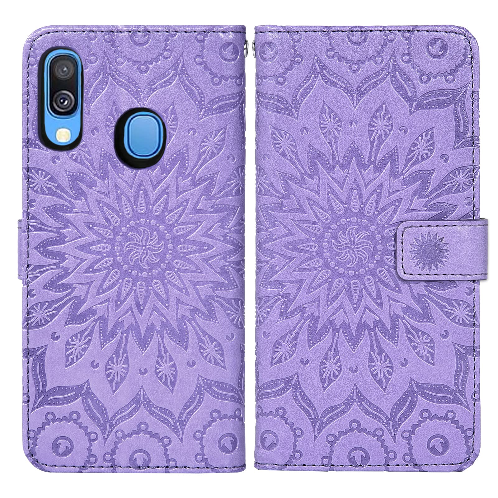 Phone Case for Samsung Galaxy A40 Wallet Cases with Tempered Glass Screen Protector and Leather Slim Flip Cover Card Holder Stand Cell Accessories Glaxay A 40 GlaxayA40 40a SM-A405F Women Purple