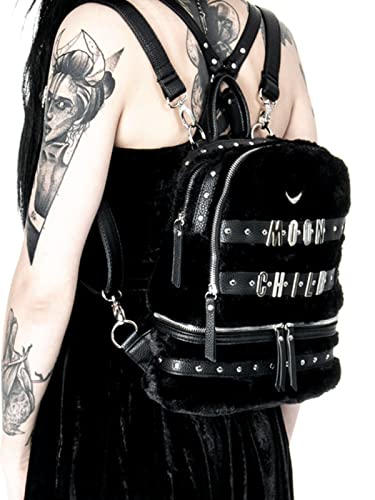 Restyle Moon Child Gothic Backpack Crescent Moon Faux Fur Vegan Leather Bag