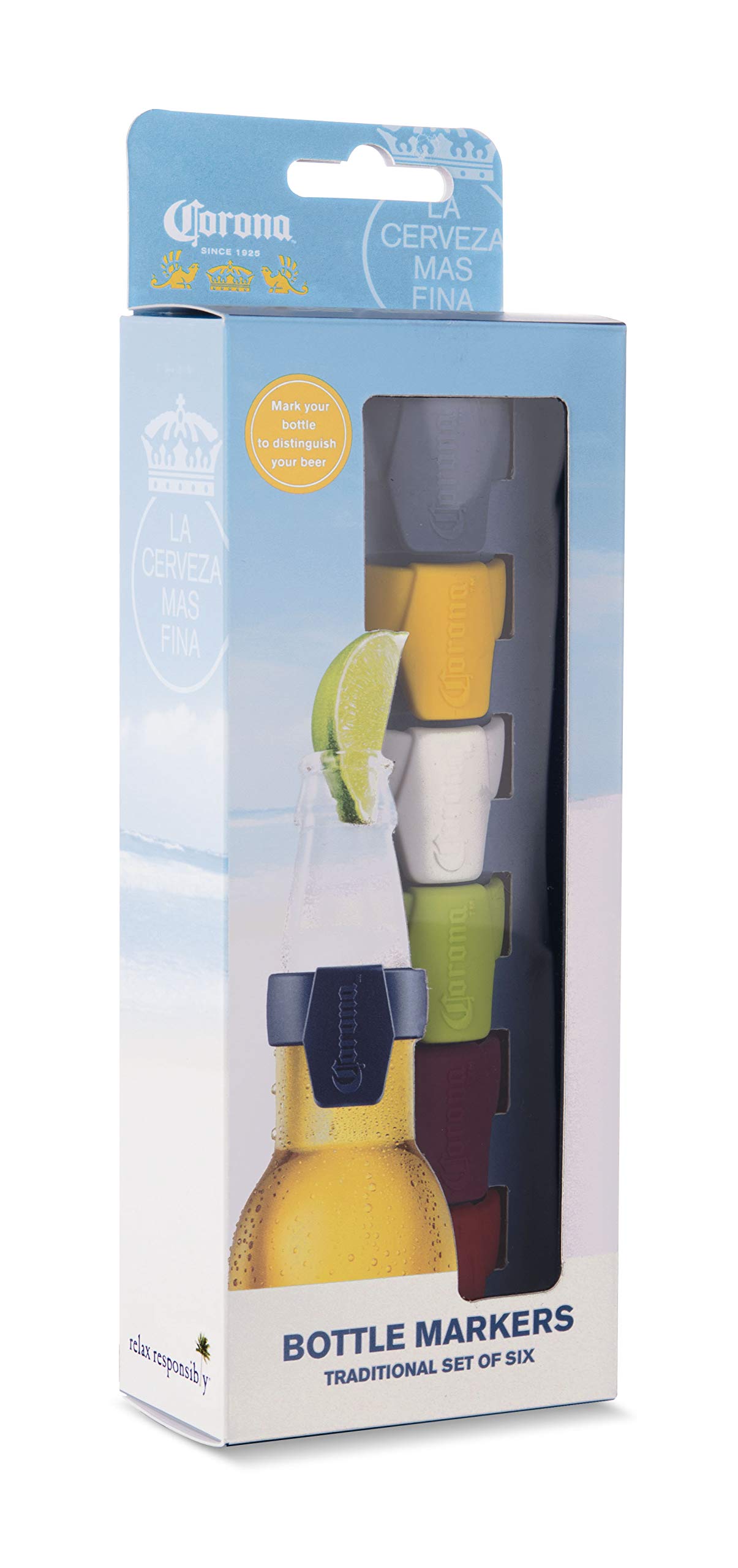 Vacu Vin Bottle Markers Traditional Corona Set of 6 Beer Accessory, One Size, Multi