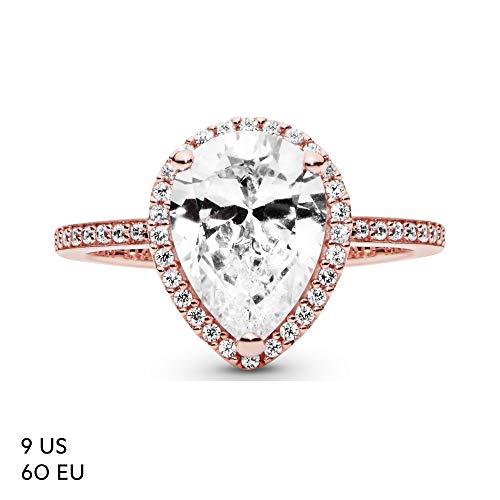Pandora Sparkling Teardrop Halo Ring - Rose Gold Ring for Women - Layering or Stackable Ring - Gift for Her - 14k Rose Gold-Plated Rose - Size 7.5