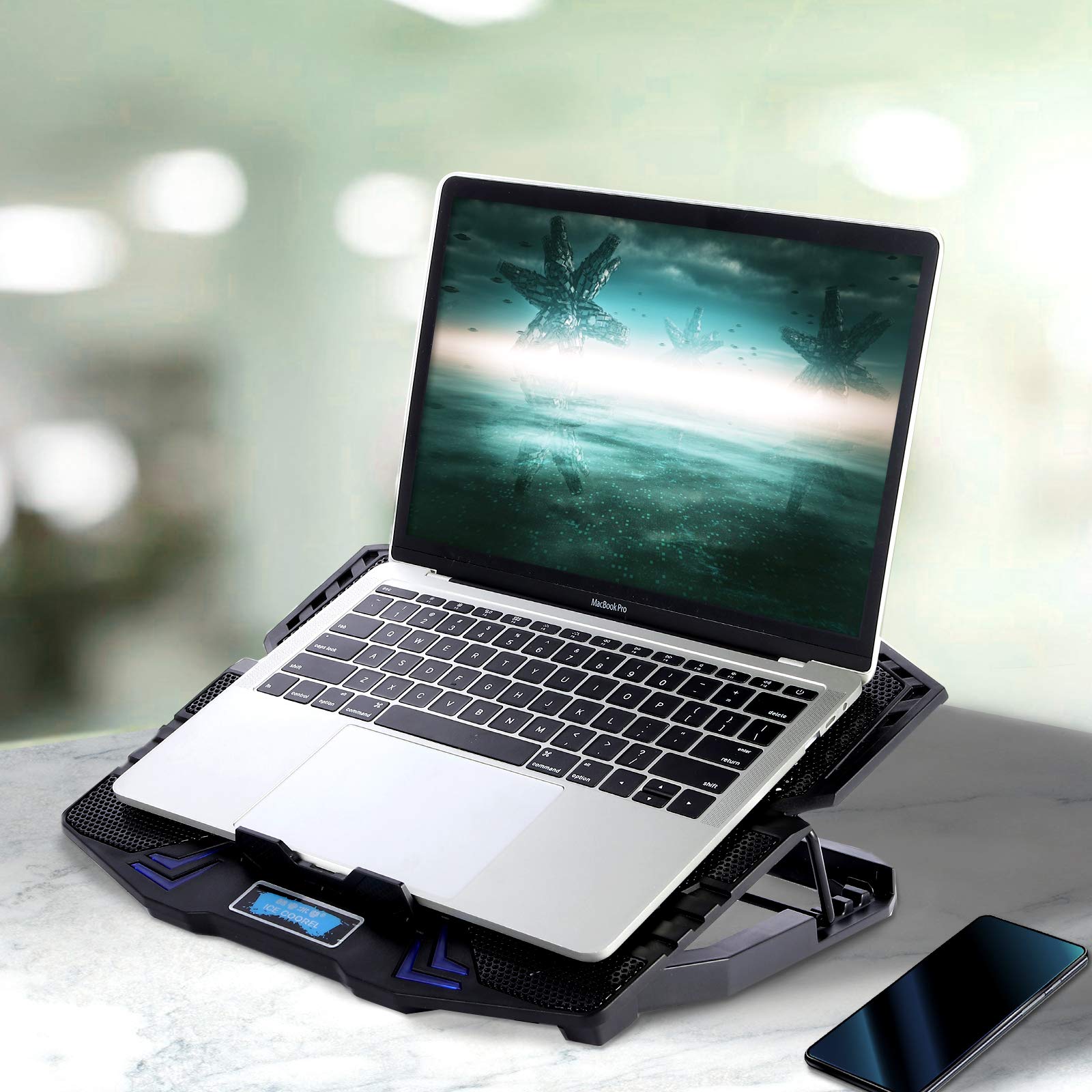 TAEHFUS Laptop Cooling Pad 5 Fans, Perfect for The Laptop Under 17.3 inchs, Blue Lights, Quiet and 2 USB switchs